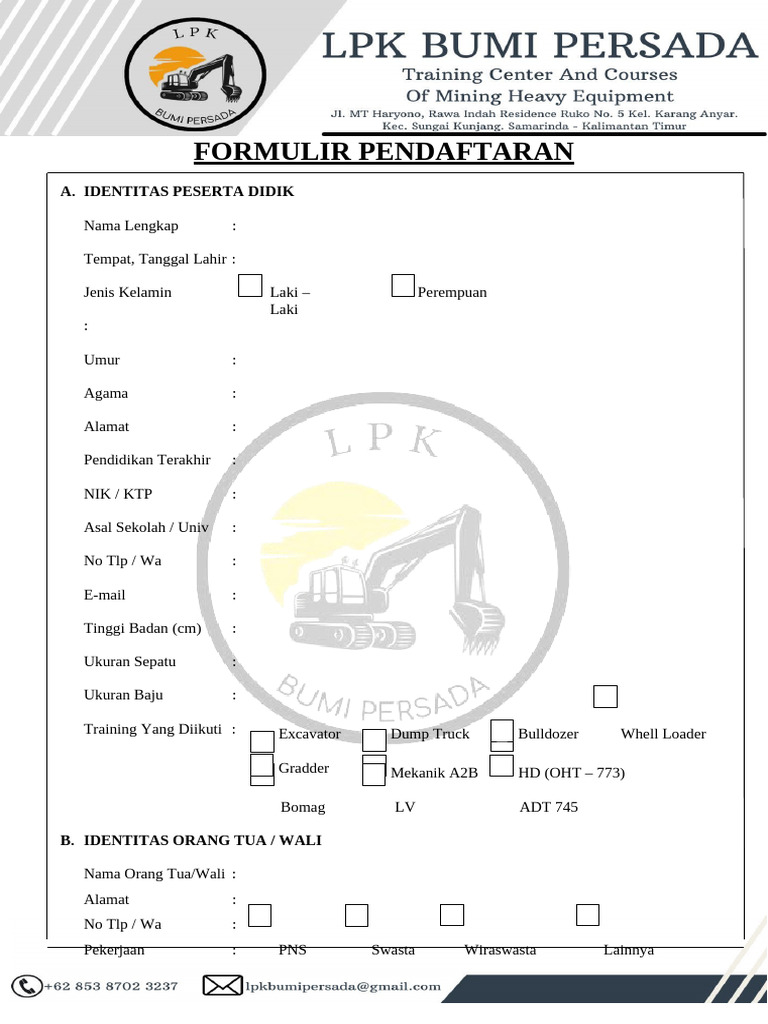 Formulir Pendaftaran LPK Bumi Persada | PDF