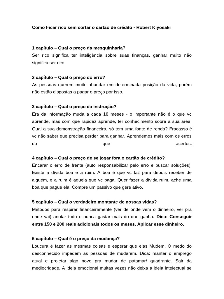 Como Ficar Rico Sem Cortar o Cartão de Crédito - Robert Kiyosaki | PDF