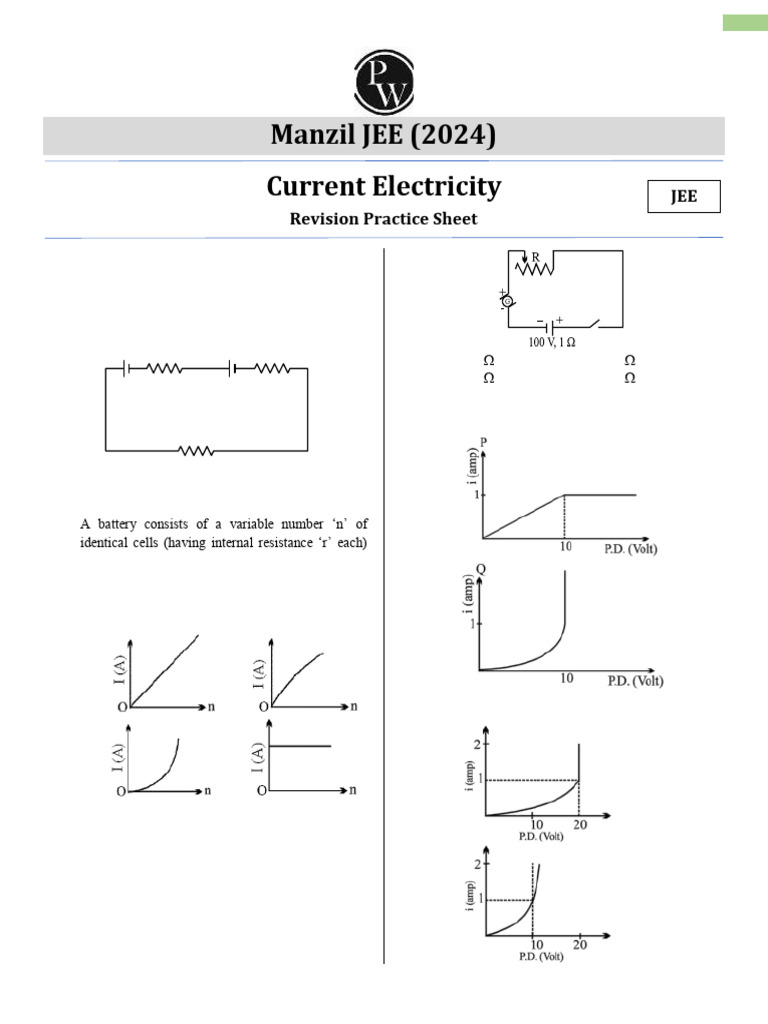 Current Electricity - Practice Sheet | PDF | Volt | Resistor