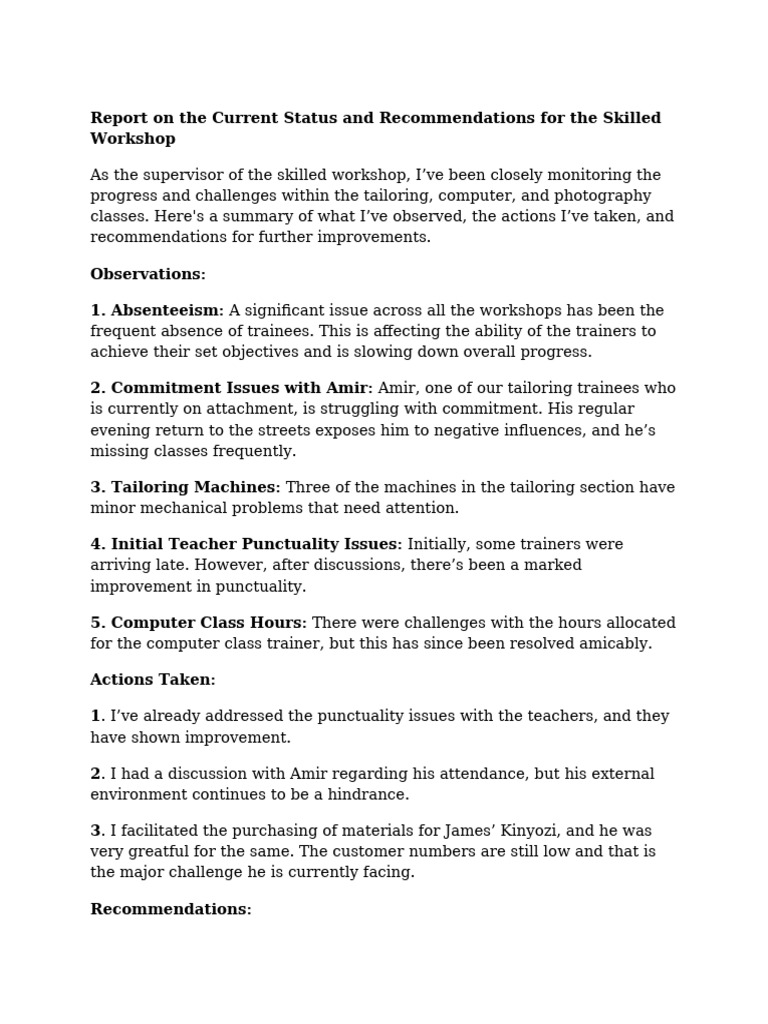 Skilled Workshop Status & Improvement Plan | PDF | Social Psychology ...