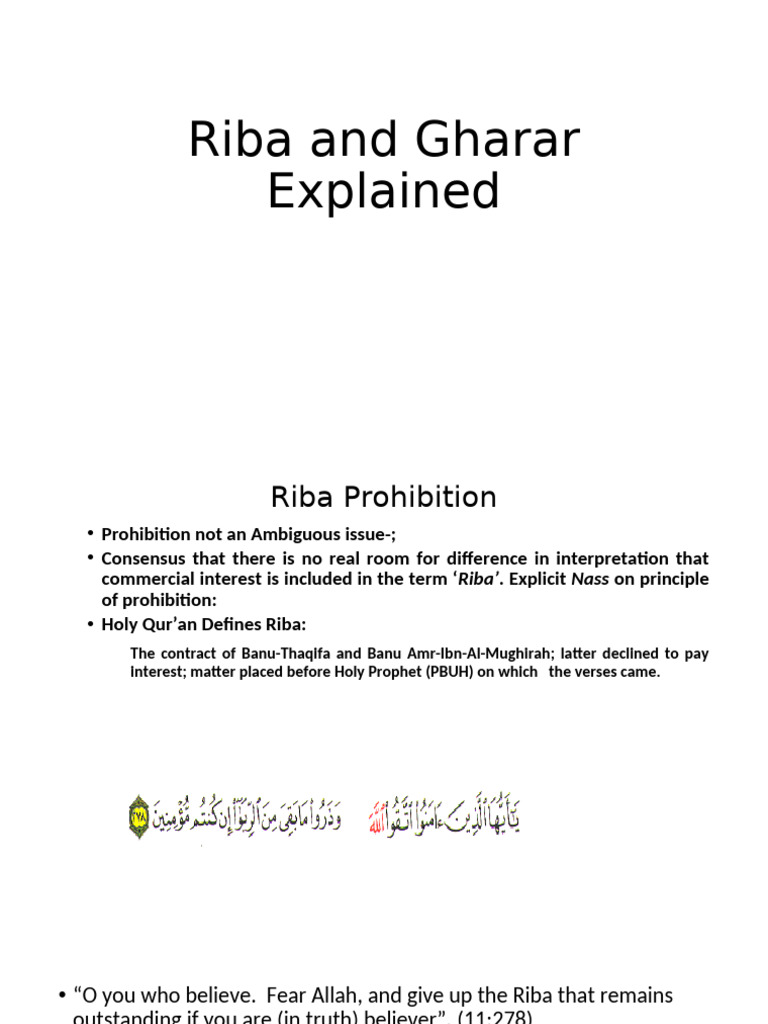 L 3 Riba and Gharar Explained 19032024 115250am | PDF | Money | Interest