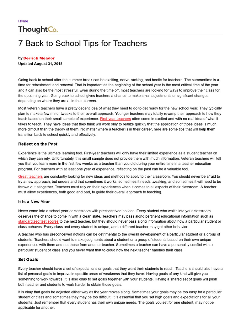 7 Back To School Tips For Teachers | PDF | Teachers | Classroom