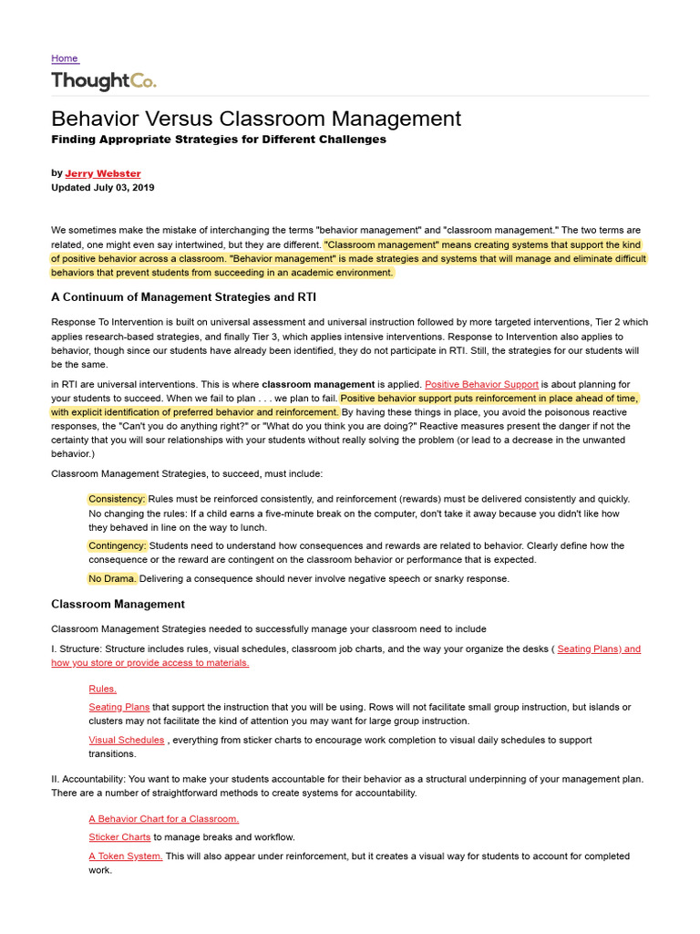 Behavior Versus Classroom Management 3110739 | PDF | Reinforcement ...