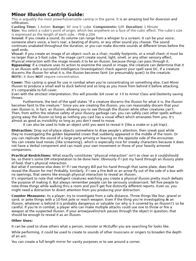 Minor Illusion Cantrip Guide | PDF | Illusion