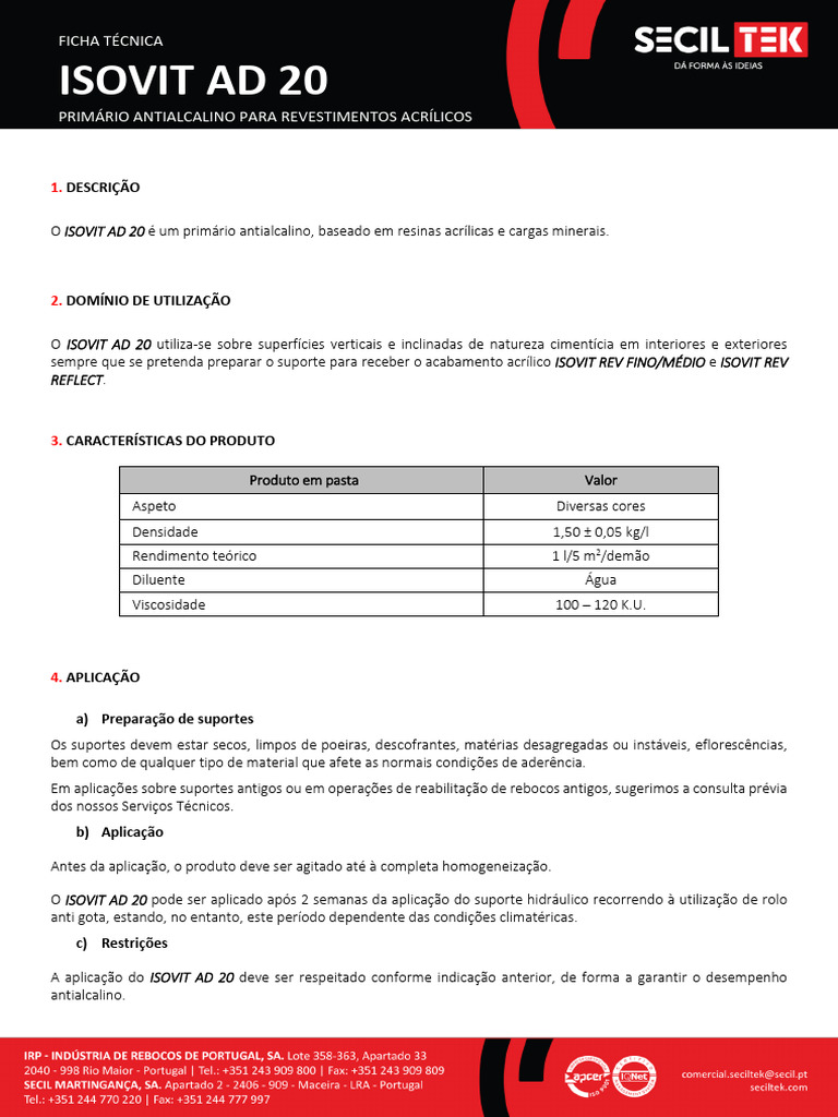 Ficha Técnica Isovit AD 20 | PDF