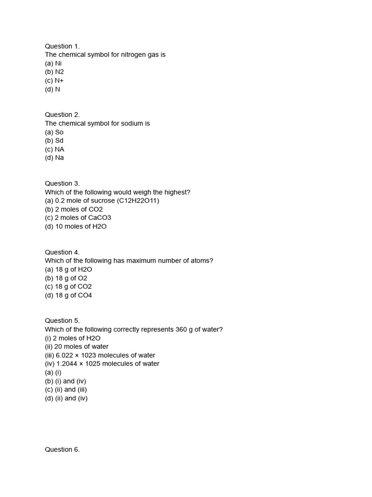 MCQ atoms and molecules | PDF | Molecules | Mole (Unit)