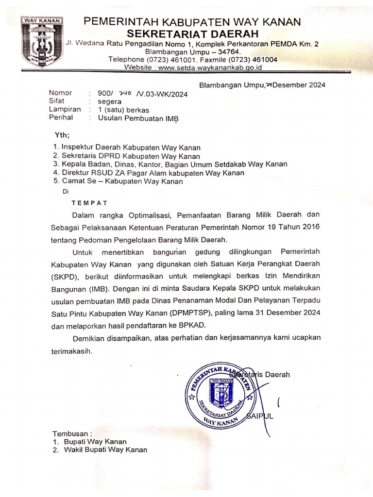 Surat Pembuatan Imb 2024 | PDF