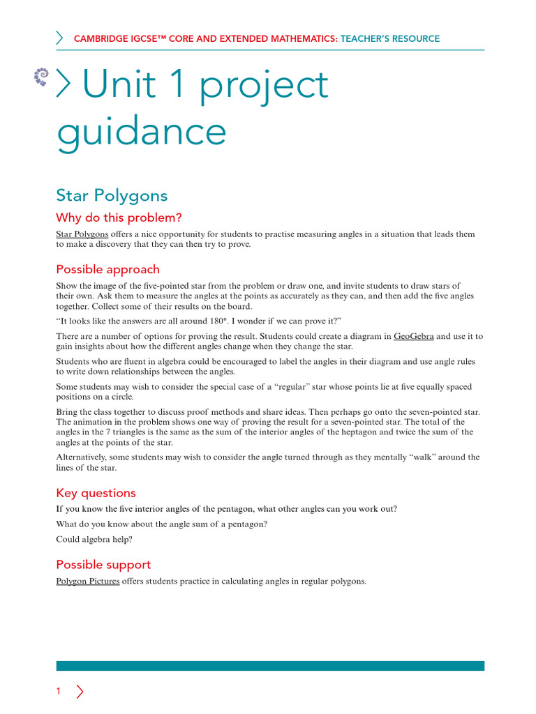 Igcse Maths Core Ext 3ed TR Unit1 Project Guidance | PDF