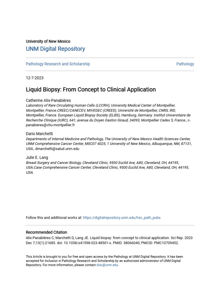 Liquid Biopsy - From Concept To Clinical Application | PDF | Biopsy | Cancer