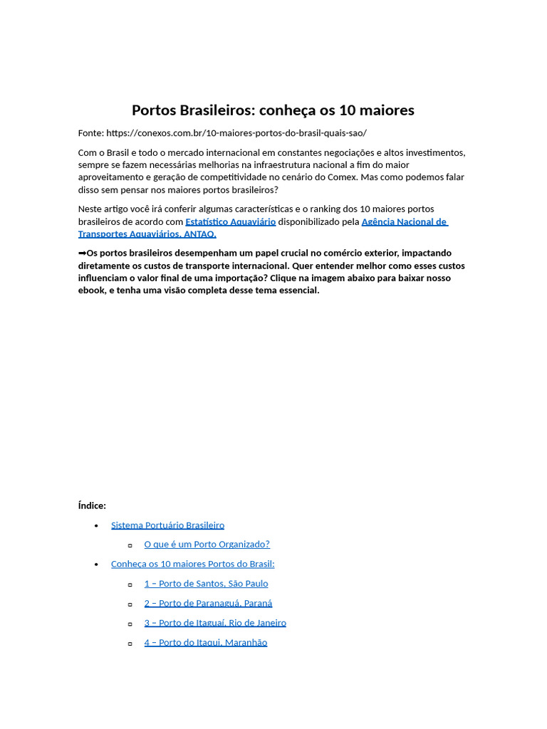 Artigo Portos Brasileiros | PDF | Brasil | Porto