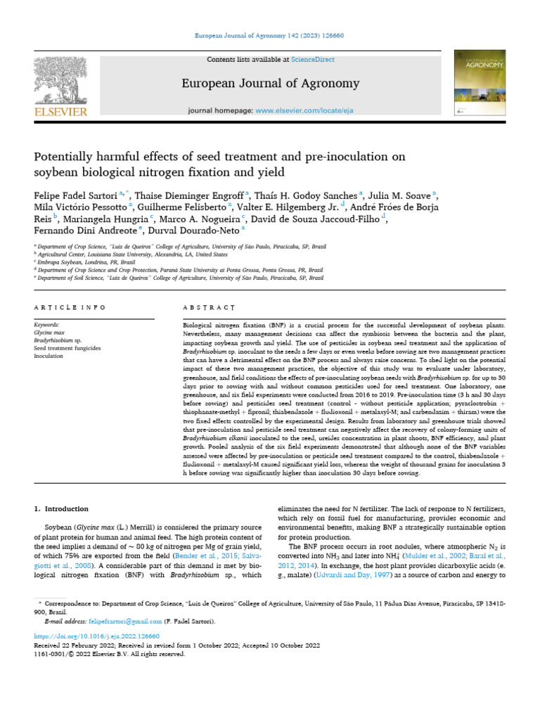 Soybean Seed Treatment Effects on BNF | PDF | Soybean | Experiment