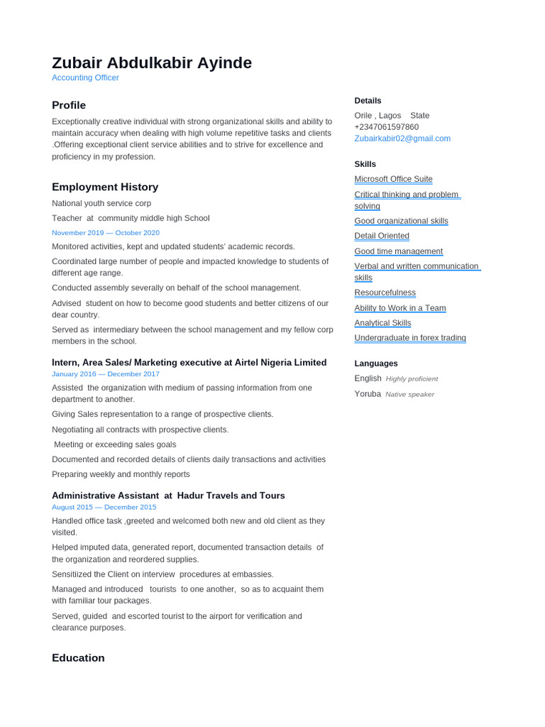 Zubair Abdulkabir Ayinde's CV(1) | PDF | Business