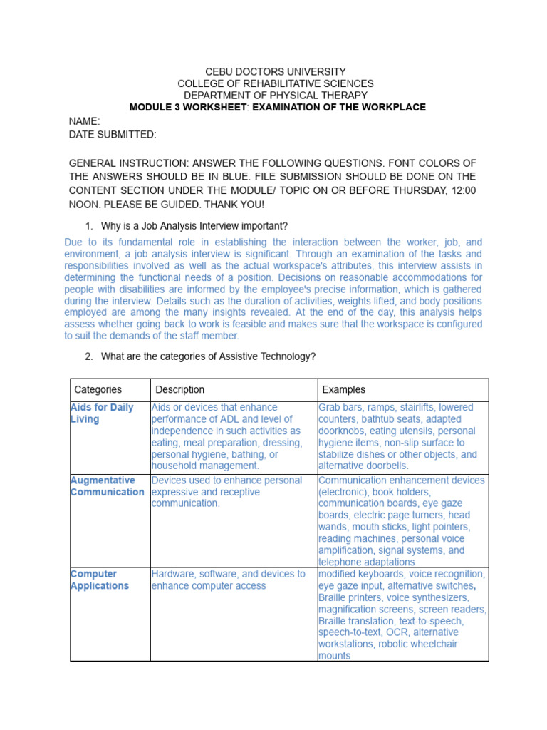 Rodriguez Pt3a - Examination of Workplace Worksheet | PDF | Wheelchair | Human Factors And ...