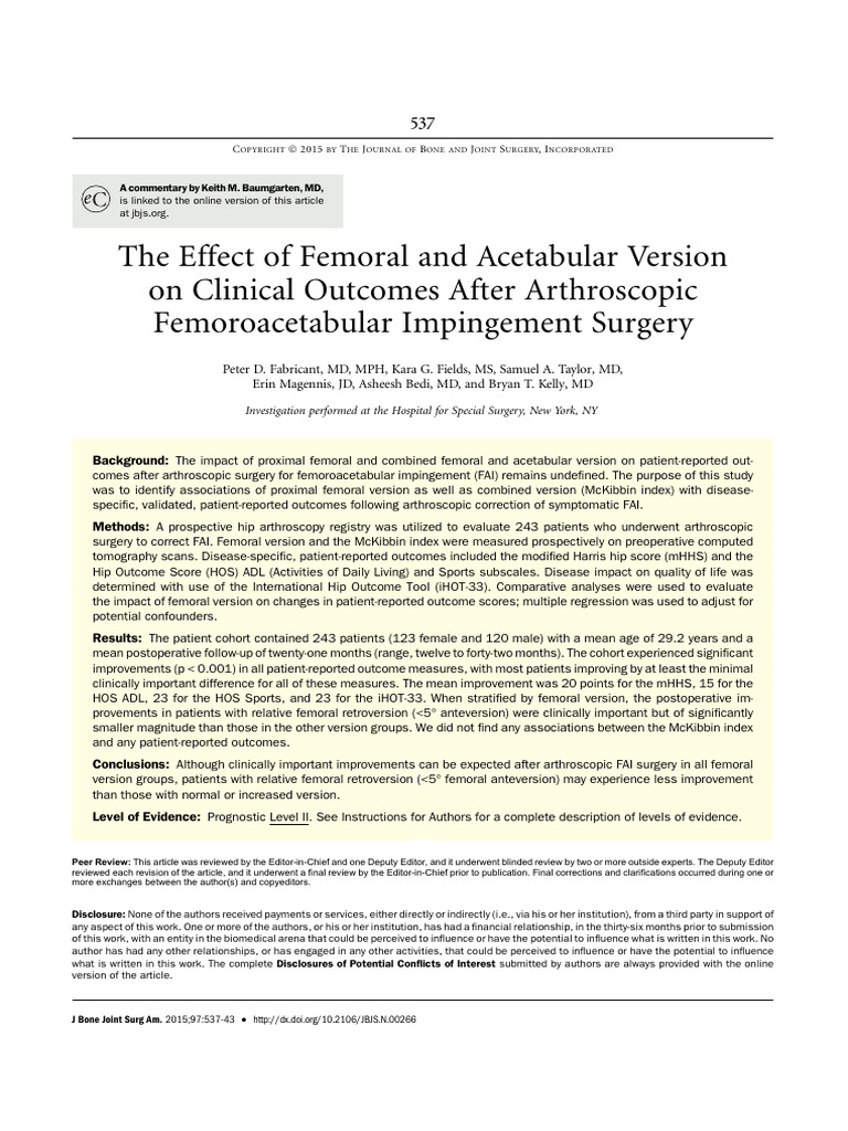 The Effect of Femoral and Acetabular Version On Clinical Outcomes After ...