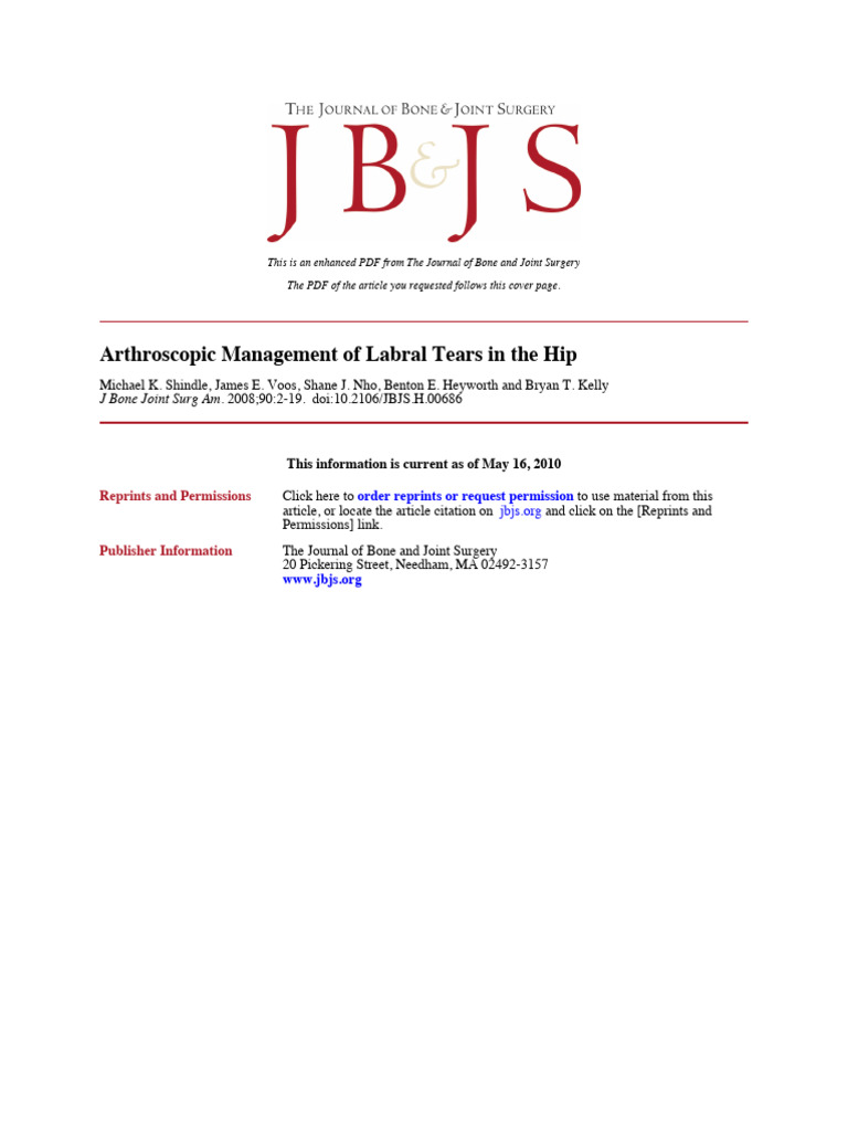 Shindle 2008 - Arthroscopic Management of Labral Tears in The Hip | PDF ...