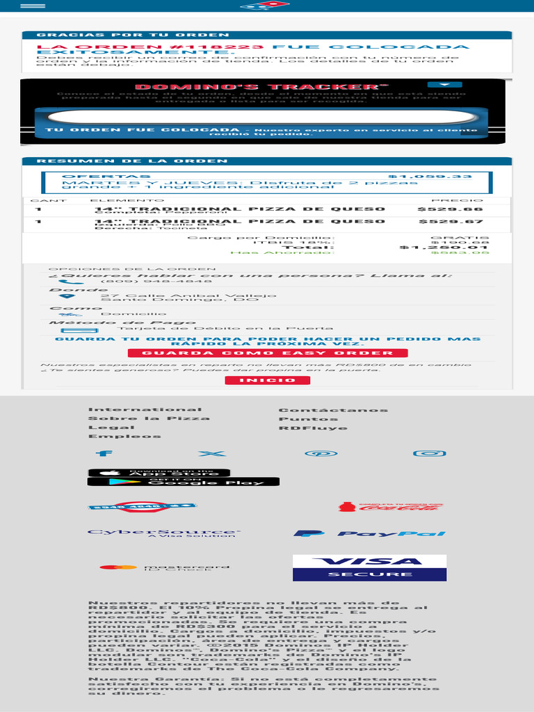 Confirmación de La Orden - Checkout Confirmation - Domino's Pizza ...