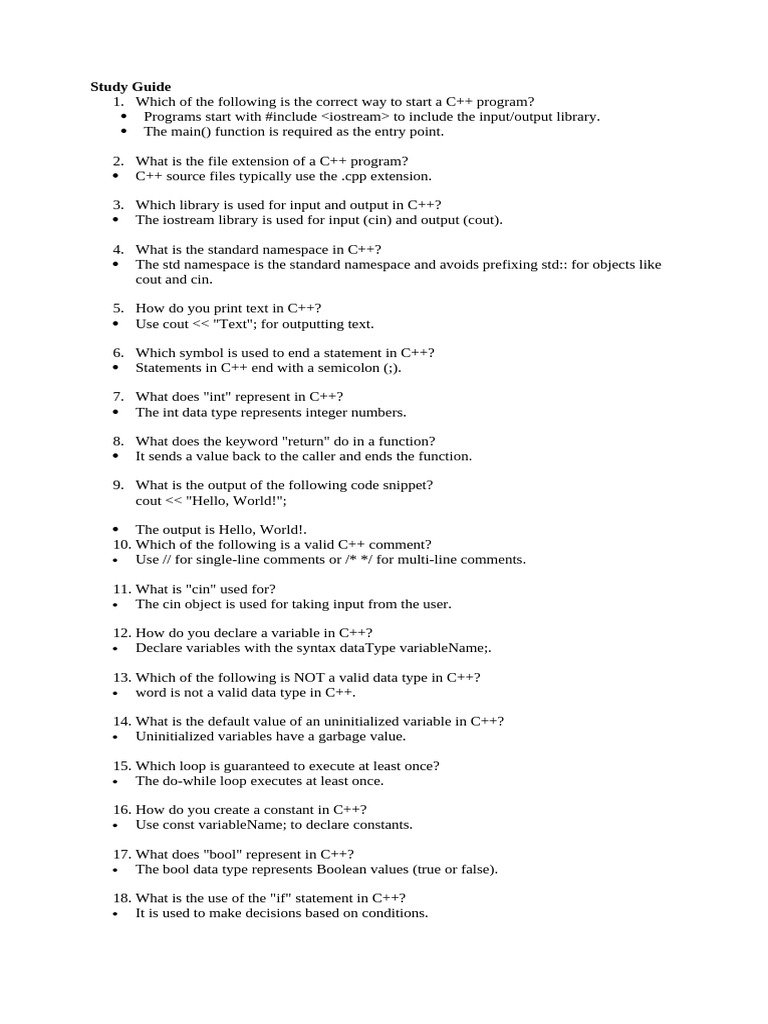 C++ Programming Basics Study Guide | PDF | C++ | Namespace