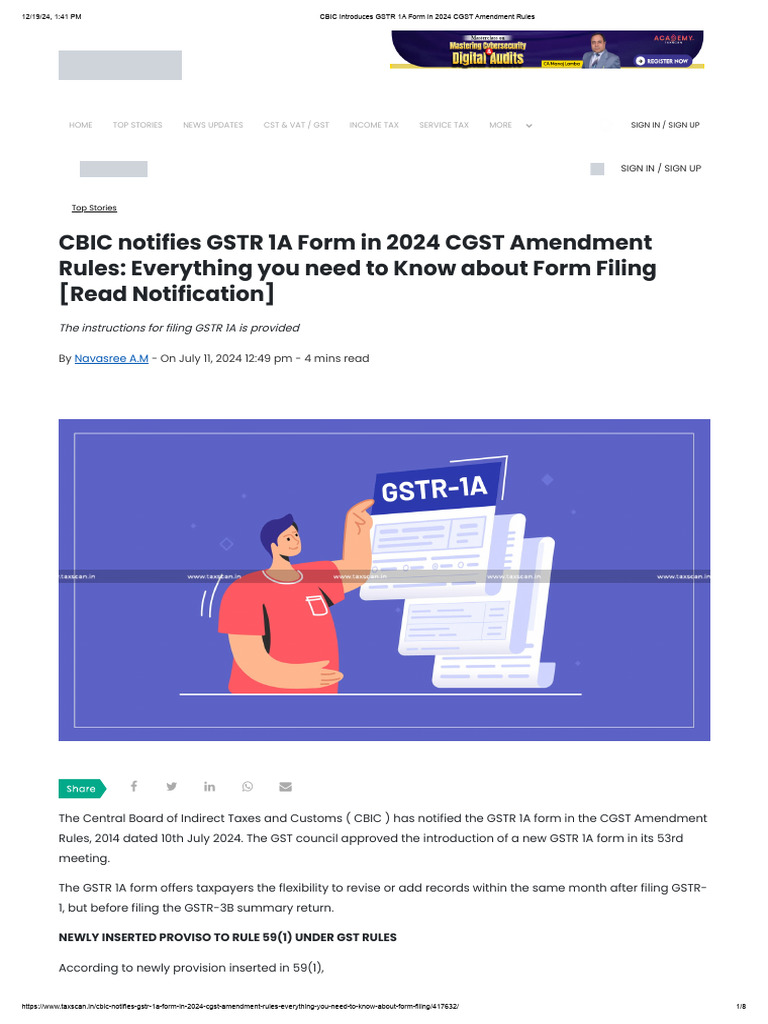 GSTR 1A Form 2024: Filing Guide | PDF | Taxes | Public Finance