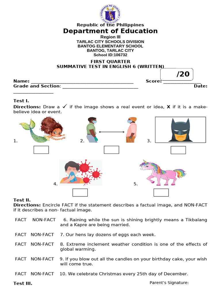 GRADE 6 Q1 SUMMATIVE TEST | PDF | Subtraction