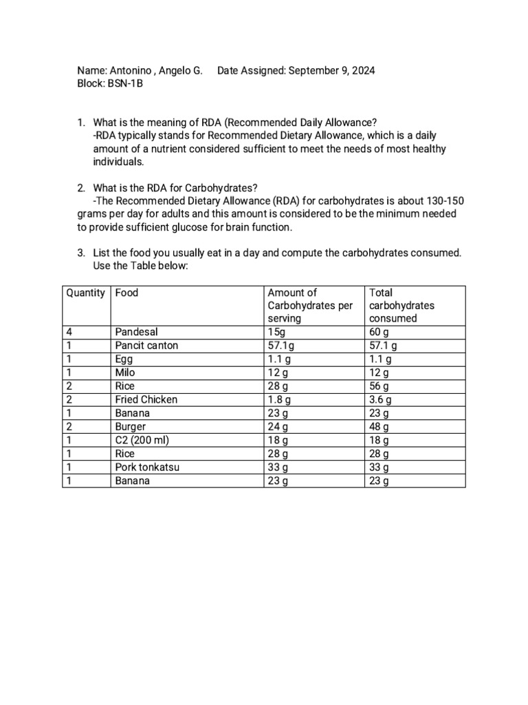 Carbohydrates RDA | PDF