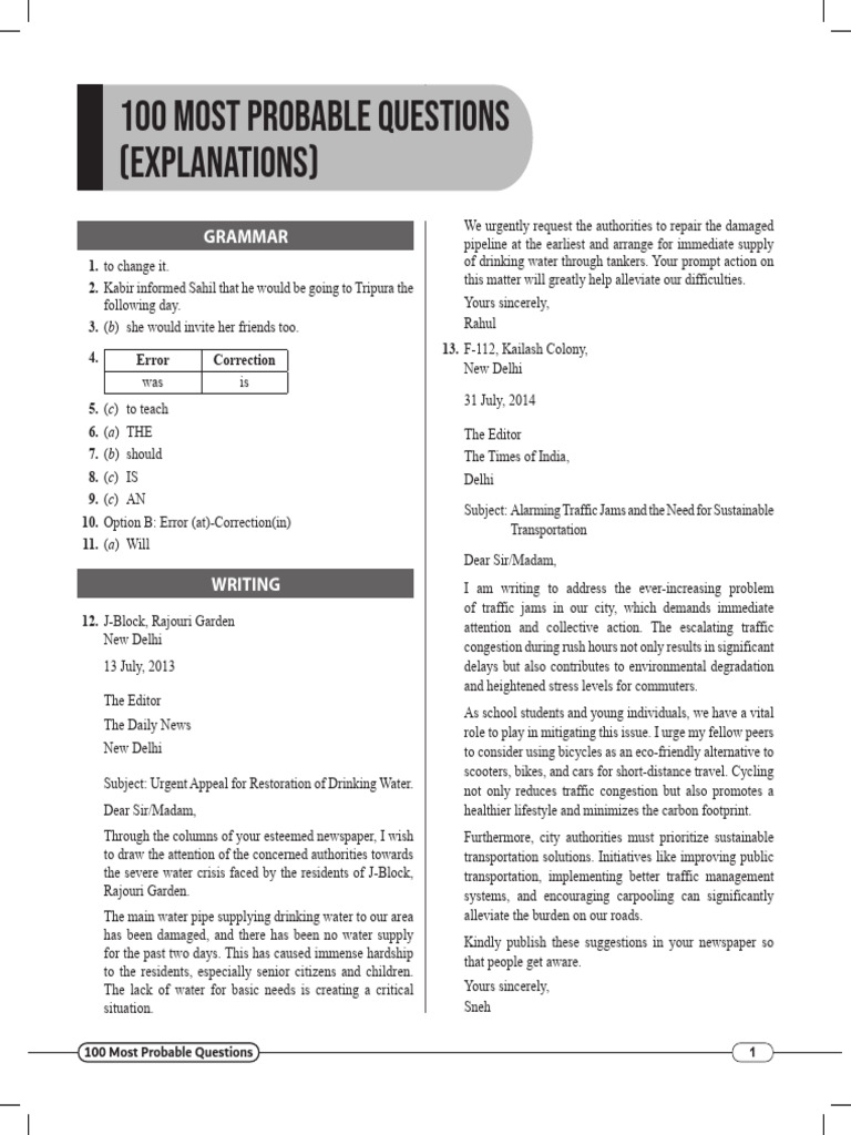 100 Most Probable Solutions English | PDF | Traffic Congestion | Nelson ...