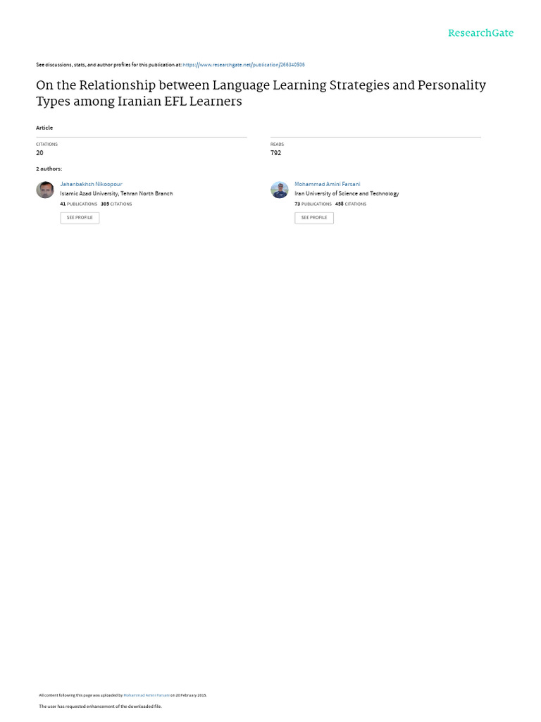 On The Relationship Between Language Learning Stra | PDF | Extraversion And Introversion ...