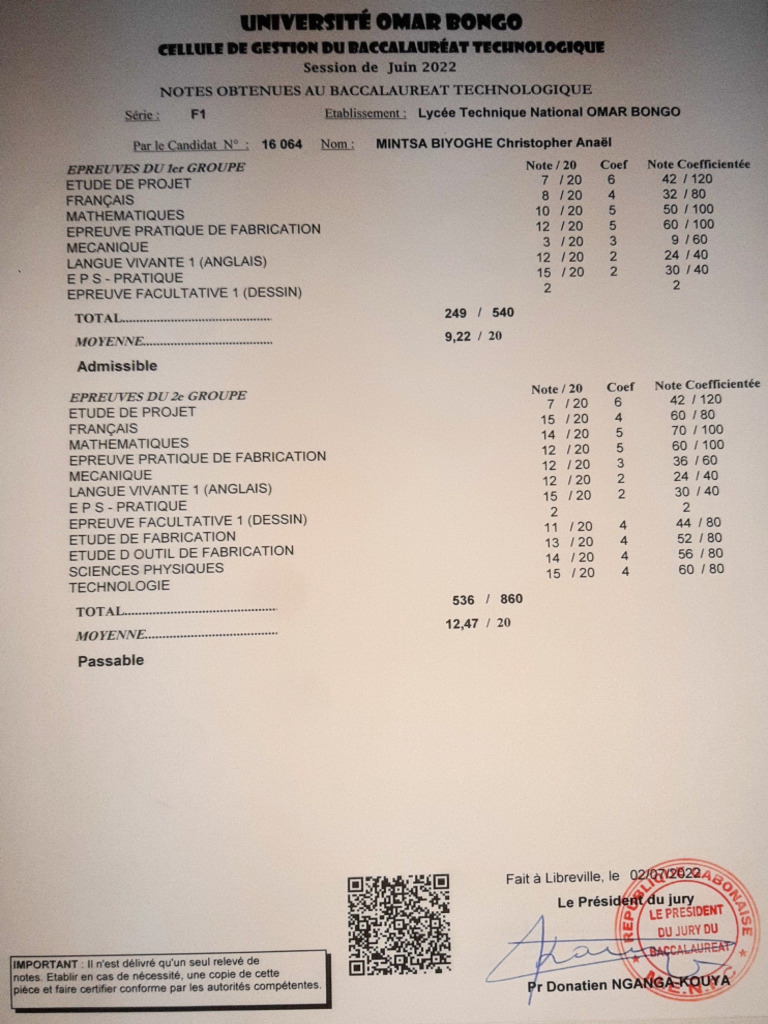 Relevé de notes BAC | PDF Relevé de notes BAC | PDF