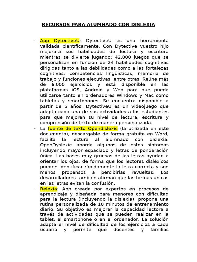 Recursos para Alumnado Con Dislexia | PDF | Dislexia | Comprensión lectora
