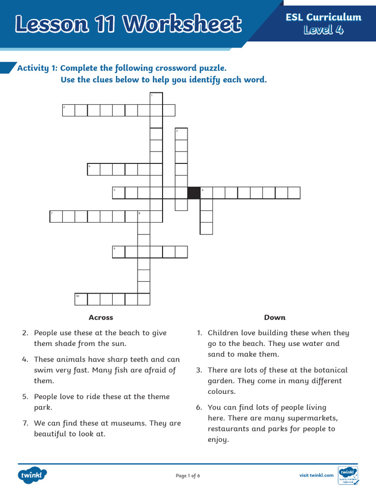 ESL Level 4 Lesson 11 Worksheet | PDF | English As A Second Or Foreign ...