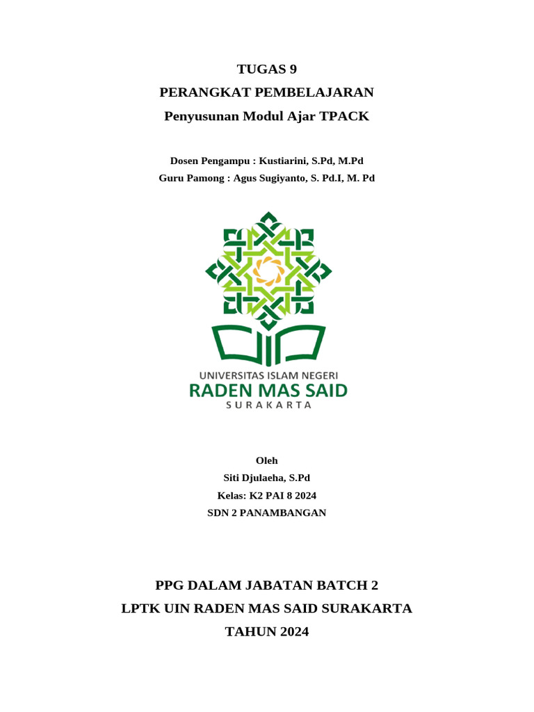 Tugas 9 - Penyusunan Modul Ajar TPACK | PDF