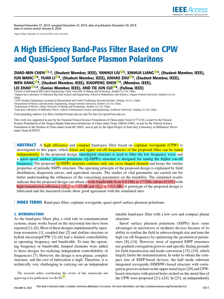 R2 A High Efficiency Band-Pass Filter Based On CPW and Quasi-Spoof ...