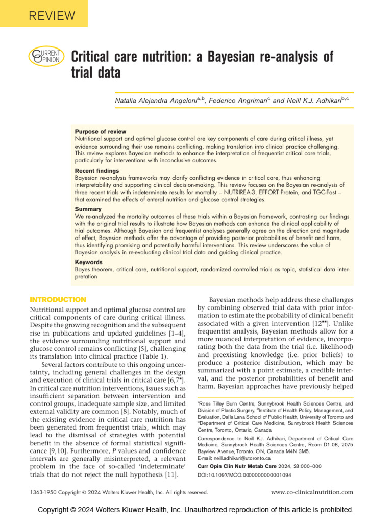 Critical Care Nutrition: A Bayesian Re-Analysis of Trial Data Natal | PDF | Bayesian Inference ...