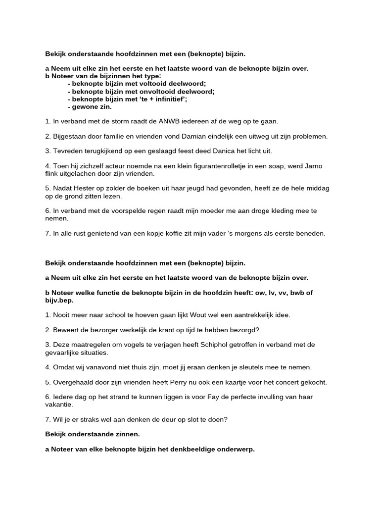 Extra Opdrachten Beknopte Bijzin | PDF
