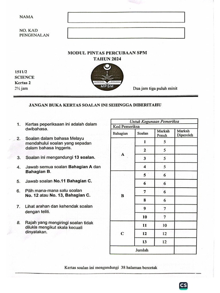 Sains K2 Pahang 2024 Pdf