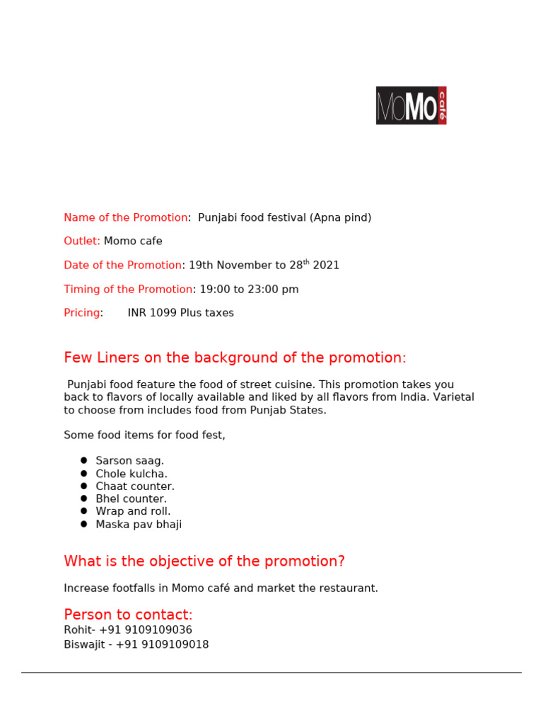 CONCEPT NOTE - PUNJABI FOOD (Apna Pind) FESTIVAL | PDF | Menu | Gastronomy