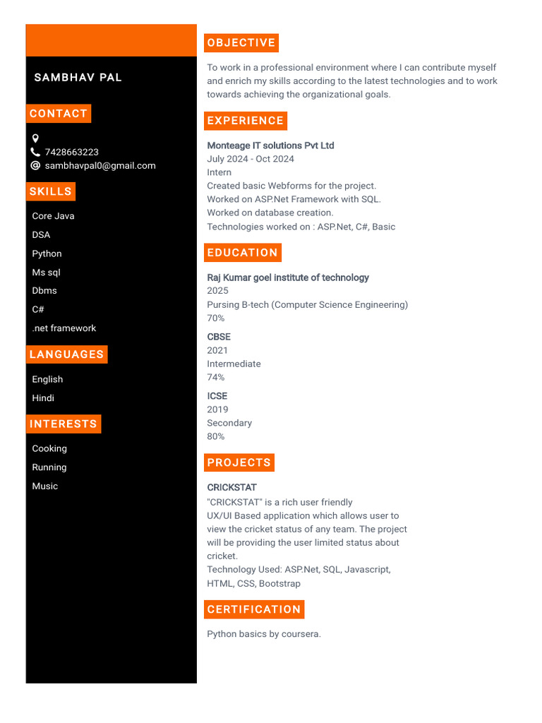 Aspiring Software Developer Resume | PDF