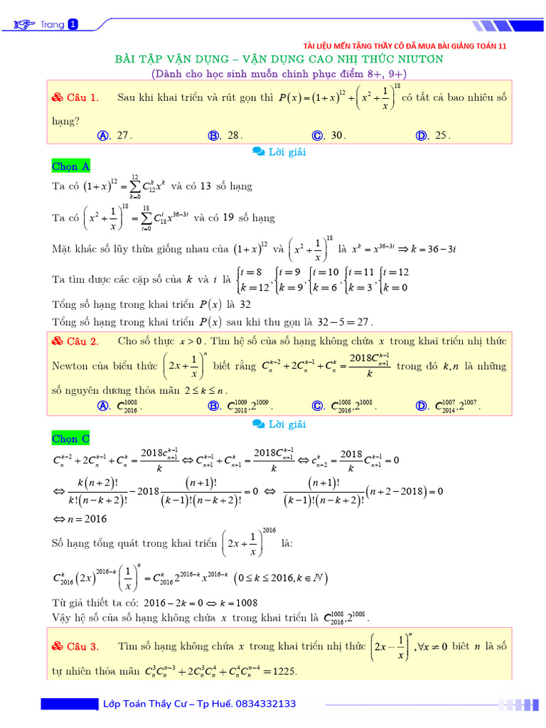 (Toanthaycu - Com) - BÃ I Táº P VD VDC Nhá Thá ©C Niuton - Lá I Giáº I | PDF