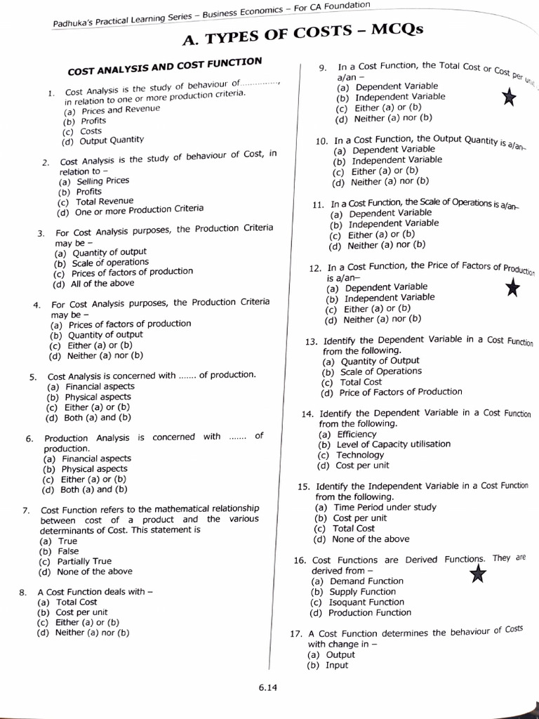 MCQ On Cost and Revenue | PDF
