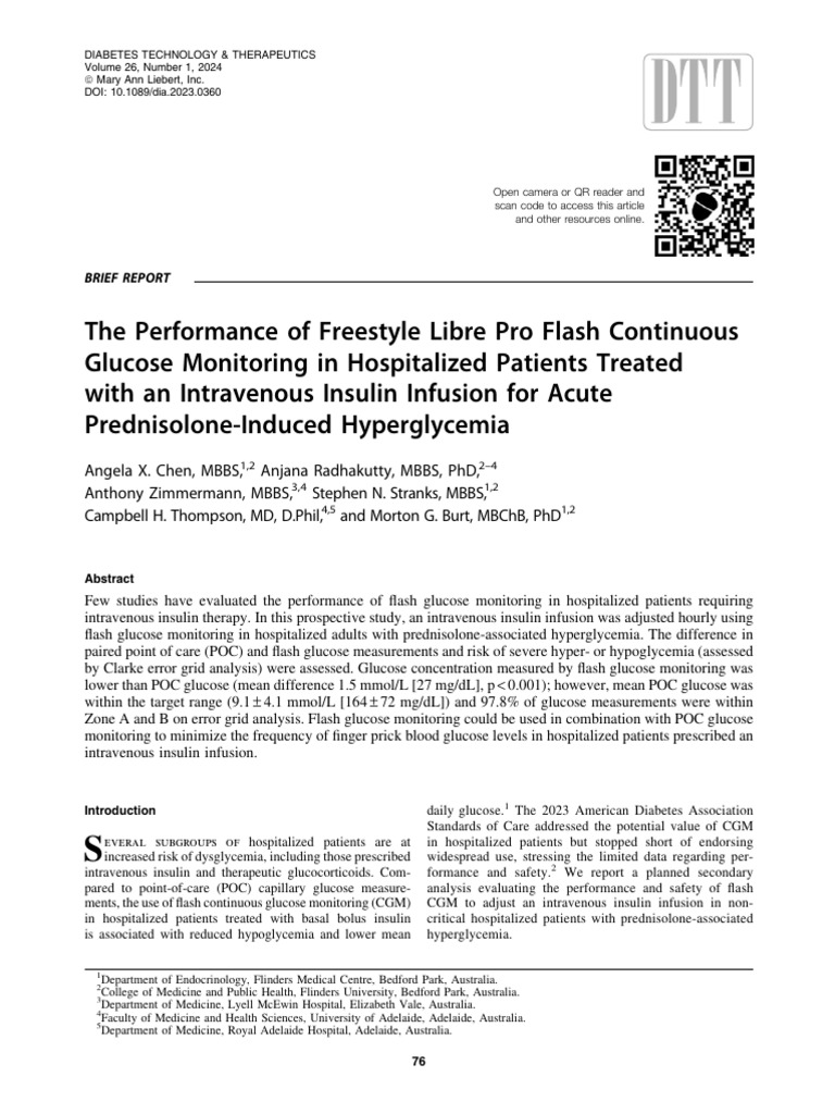 Chen Et Al 2024 The Performance of Freestyle Libre Pro Flash Continuous ...