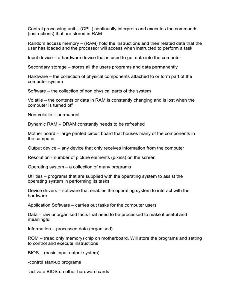 Grade 10 software terms | PDF | Random Access Memory | Bios