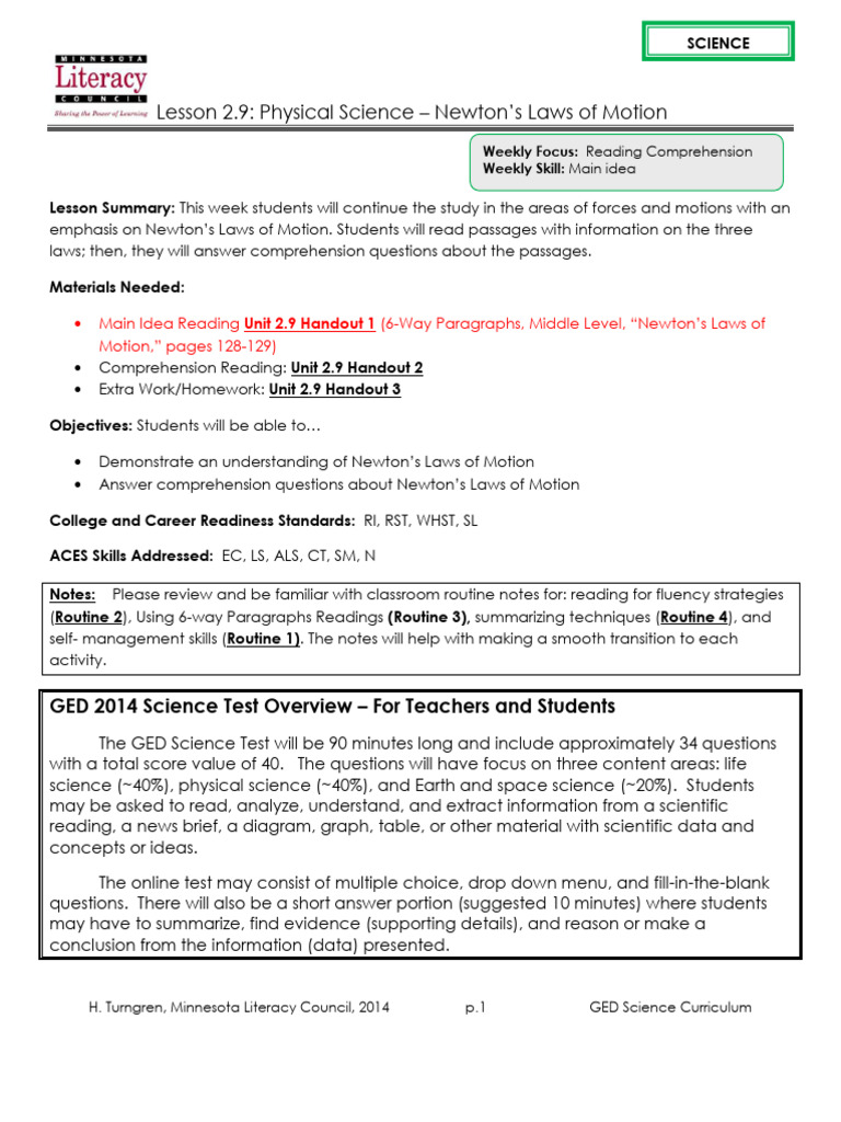 Unit2.9 Newtons Laws of Motion-Final | PDF | Force | Reading Comprehension