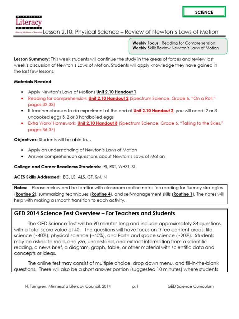 Review of Newton's Laws of Motion | PDF | Force | Reading Comprehension