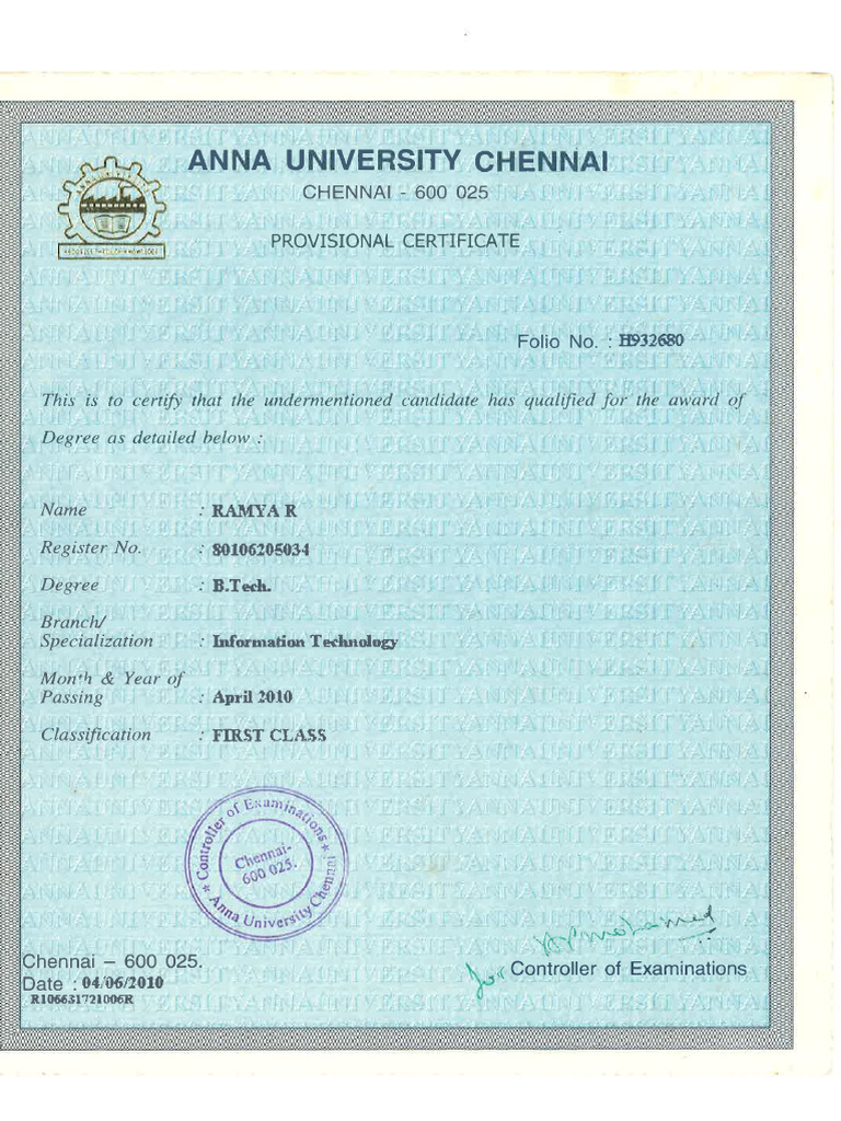 Ramya - Provisional Cert | PDF