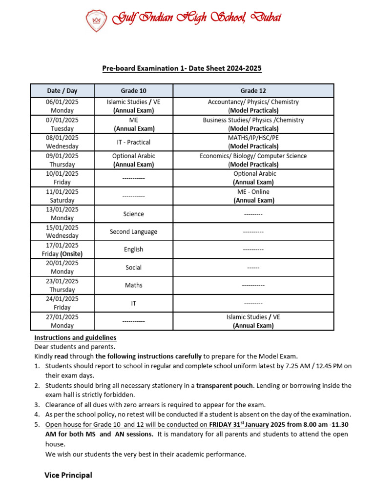 Pre-board Exam Date Sheet 2024-25 | PDF | Educational Stages