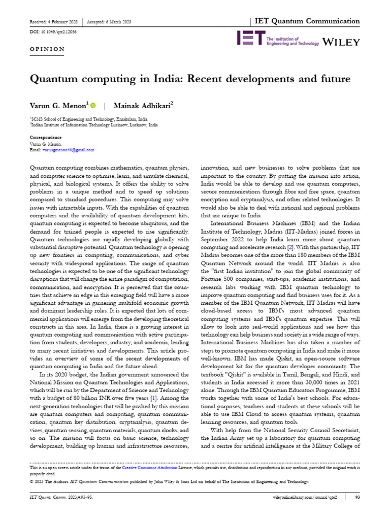 Quantum_computing_in_India_Recent_developments_and | PDF | Computing | Quantum Computing