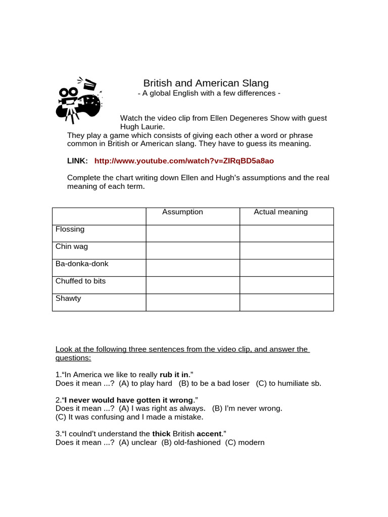 British vs. American Slang Game | PDF