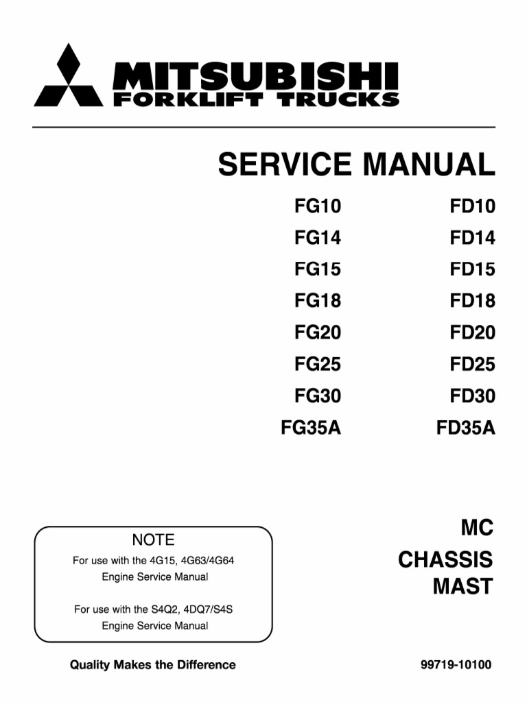 Mitsubishi Service Manual - Fd10 - Fd14 - Fd15 - Fd18 - Fd20 - Fd25 - Fd30 - Fd35a - Fg10 - Fg14 ...