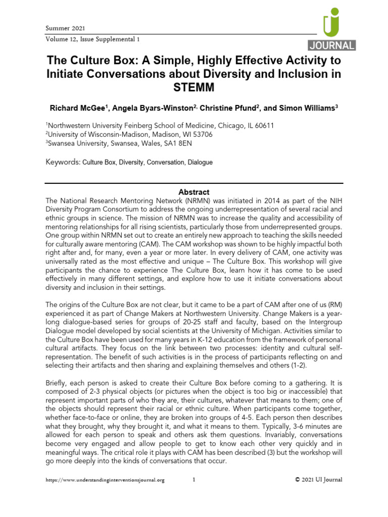 The Culture Box A Simple Highly Effective Activity To Initiate Conversations About Diversity and ...
