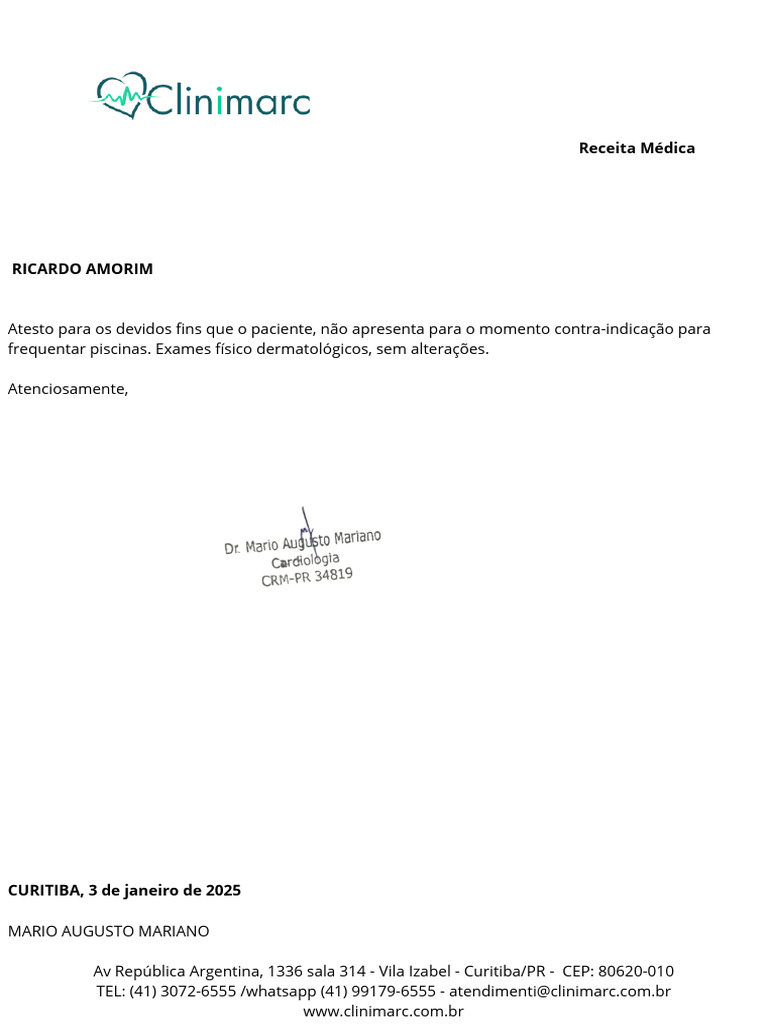 Atestado Médico para Uso de Piscina | PDF
