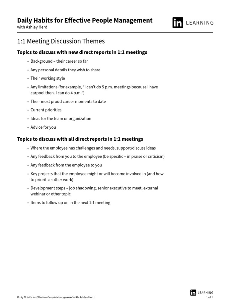 1-1 Meeting Discussion Themes | PDF